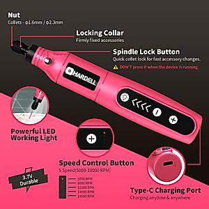 HARDELL Mini Cordless Rotary Tool, 5-Speed 3.7V rechargeable Kit with 61 Accessories, USB Charging Multi-Purpose Power Tool for Sanding, Polishing, Drilling, Etching, Engraving, DIY Crafts