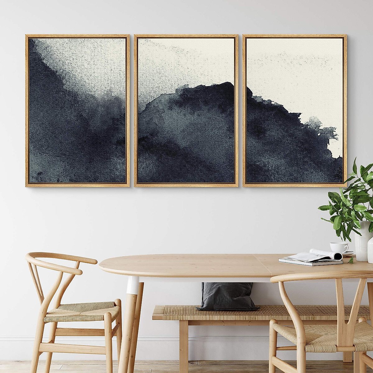 NWT Framed Wall Art Print Set Faded Black Watercolor Dots Abstract Shapes Illustrations Modern Art Bohemian Colorful Pastel for Living Room, Bedroom, Office - 16"x24"x3 Natural