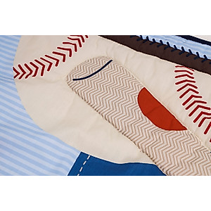 CribMATE 4 PCs Blue Sports Themed Nursery Crib Bedding Set Baby Boy 1 Quilt 1 Fitted Sheet 1 Diaper Organizer 1 Changing Pad Sheet Cot Bedding Set, Blue , Red , Brown , White, 28 X 52