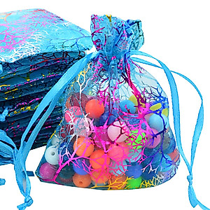 Marrywindix 100pcs Blue Organza Drawstring Pouches Jewelry bags, Candy Pouch Chocorate Pouch Party Wedding Favor Gift Bag