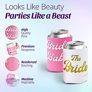 BRIDE'S BABES Bachelorette Party Can Sleeves - 11 Pack Insulated Neoprene Drink Holders for Regular Cans Bottles | Decorations, Supplies & Favors (Retro Rainbow)