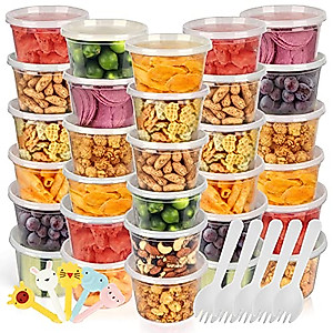 ZIZOTI [50 Pack,16oz] Combo Food Storage Containers with Lids, Airtight Deli Food Containers w 10 Spoons, BPA-Free Leakproof Takeout Meal Prep Dishwasher, Microwave, Freezer Safe