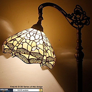 WERFACTORY Tiffany Floor Lamp Cream Stained Glass Dragonfly Arched Lamp 12X18X64 Inches Gooseneck Adjustable Corner Standing Reading Light Decor Bedroom Living Room S139 Series