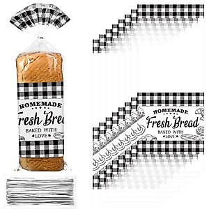 Bread Bags for Homemade Bread Christmas Plastic Bread Bags with Twist Ties Clear Bread Bags Black Buffalo Plaid Baked Bread Bags Fresh Bread Bag for Home Bakers and Bakery 10 x 20 Inch (50 Pcs)