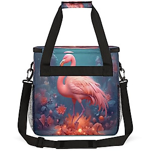 cfpolar Cute Pink Flamingo Flowers Coffee Maker Carrying Bag Case, Waterproof Coffee Maker Travel Storage Bag, Portable Coffee Machine Case Organizer Tote Bag, for Single Serve Coffee Maker