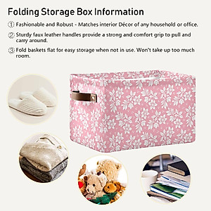NFMILI Floral Pink and White Storage Basket, Fabric Storage Cubes Bins, Open Home Storage Bins with Handles, Foldable Cubes Closet Organizer Boxes 14.2 x 10.2 x 8.3 in (Large - 2 Pack)