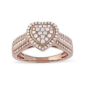 DZON Sterling Silver with Rose Gold Plating 1/2Ct. TDW. Round Diamond Composite Heart Frame Engagement Ring Love Gift for Women(I-J,I2) 6