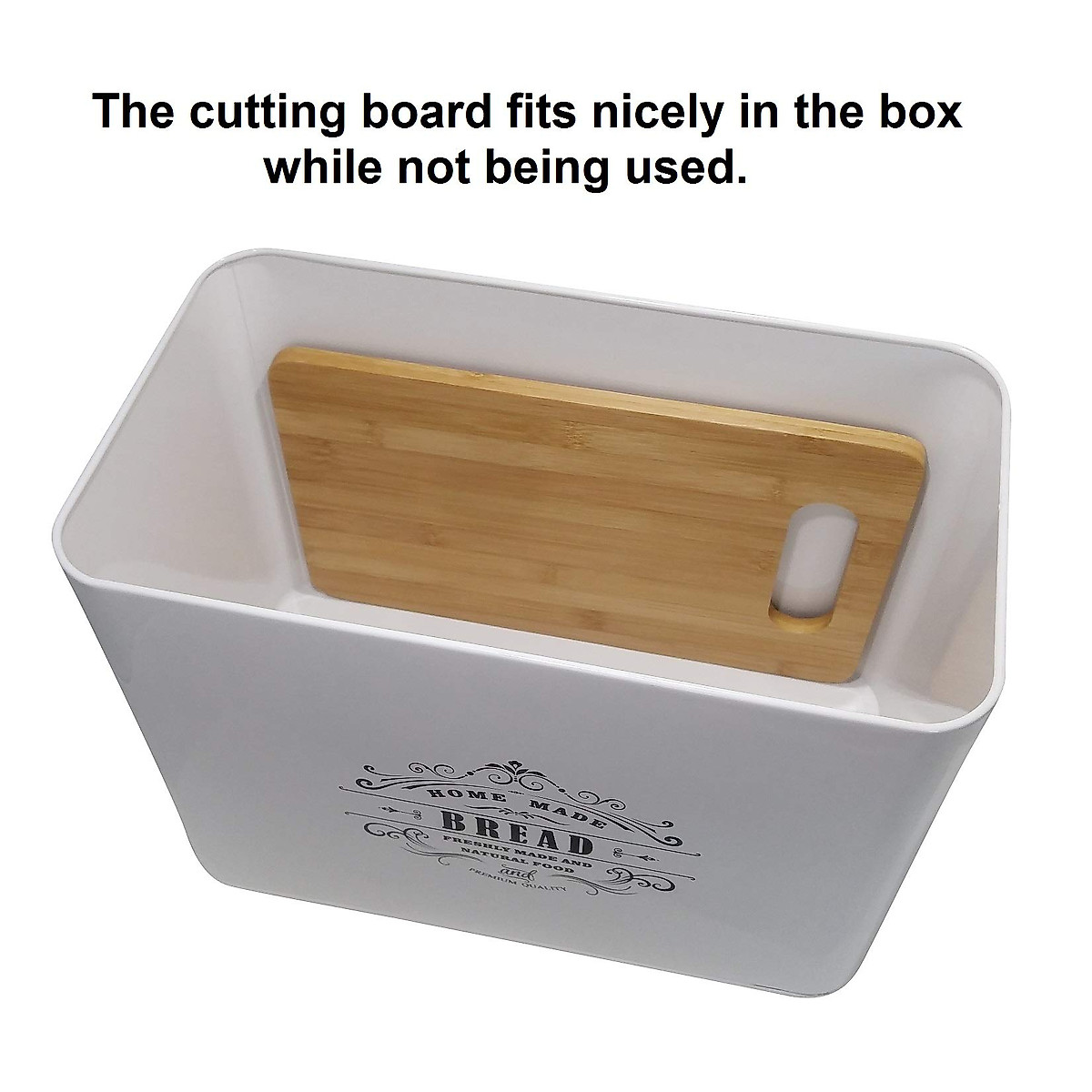 PremiumPresents Metal bread box + cutting board. Storage bin kitchen decor. Kitchen storage container. breadbox basket. kitchen countertop organizer. Tin box.