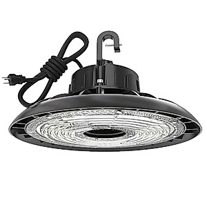 HYPERLITE LED High Bay Light 150W 21000LM 5000K Daylight, 650W MH/HPS Eqv. UFO LED High Bay Light with US Plug(Motion Sensor -not Include), IP65 Waterproof for Shop Barn 1PC