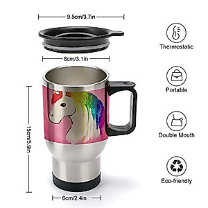 Rainbow Unicorn 14 Oz Travel Coffee Mug Stainless Steel Vacuum Insulated Cup with Lid