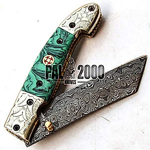 PAL 2000 KNIVES POC-9777 Folding Knife Handmade Damascus Steel Pocket Knife Resin Handle