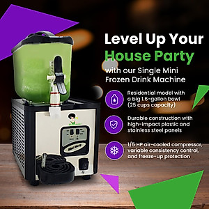 Margarita Girl Single-Bowl Mini Size Frozen Slushy Drink Machine - Versatile High-Capacity Model Featuring One 1.6-Gallon Bowl - Makes 25 Cups of Resort-Style Margarita, Daiquiri, Piña Colada & More