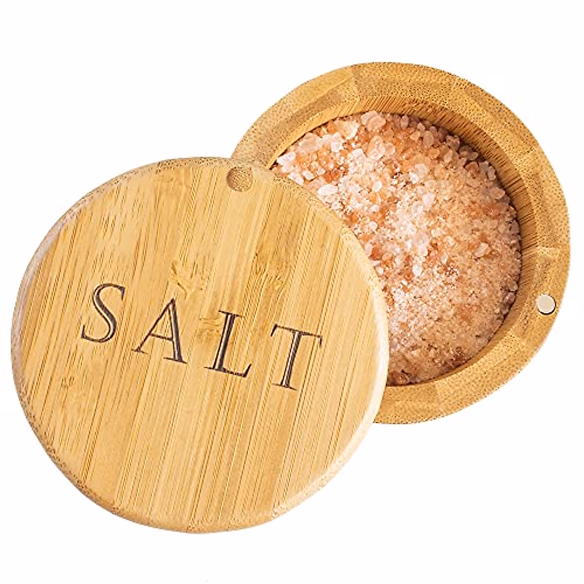Totally Bamboo Salt Cellar Bamboo Storage Box with Magnetic Swivel Lid, 6 Ounce Capacity, "Salt" Engraved on Lid