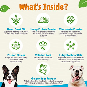 Hemp Calming Chews for Dogs - Composure Dog Calming Chews - Anxiety Relief Treats - Chamomile - Hemp Oil - Calming Aid - Stress - Sleep - Separation Anxiety - Travel - Natural Dog Calming Treats - 60