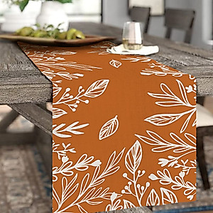 ARKENY Fall Thanksgiving Table Runner 13x72 Inches,Orange Leaves,Seasonal Burlap Farmhouse Indoor Autumn Table Runner for Home AT271-72
