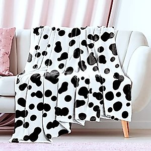 Cow Print Blanket Throws Flannel Fleece Soft Cozy Throw Blanket Fuzzy Warm Black White Cow Printed Blankets & Throws for Bedroom Living Room Sofa Couch 50"x60"