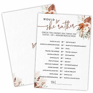 Would She Rather Game Cards for Bridal Shower - 30 Watercolor Floral Theme Wedding Party Games Game Cards, Engagement Party Game, Modern Bridal Shower Party Favor & Decorations - C02