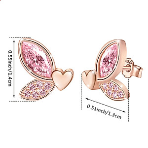 Butterfly Stud Earring for Girls - Sterling Silver Cubic Zirconia Half Butterfly Wing Earrings Dainty Hypoallergenic Heart Studs Earrings for Sensitive Ears Birthday Jewelry Gifts for Women Daughter