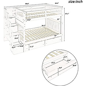 Harper & Bright Designs Full Over Full Bunk Bed with Stairs for Adults,Wooden Full Bunk Beds with 6 Storage Drawers and Shelves, Detachable Full Size Bunk Beds for Teens,Kids,Boys & Girls,White