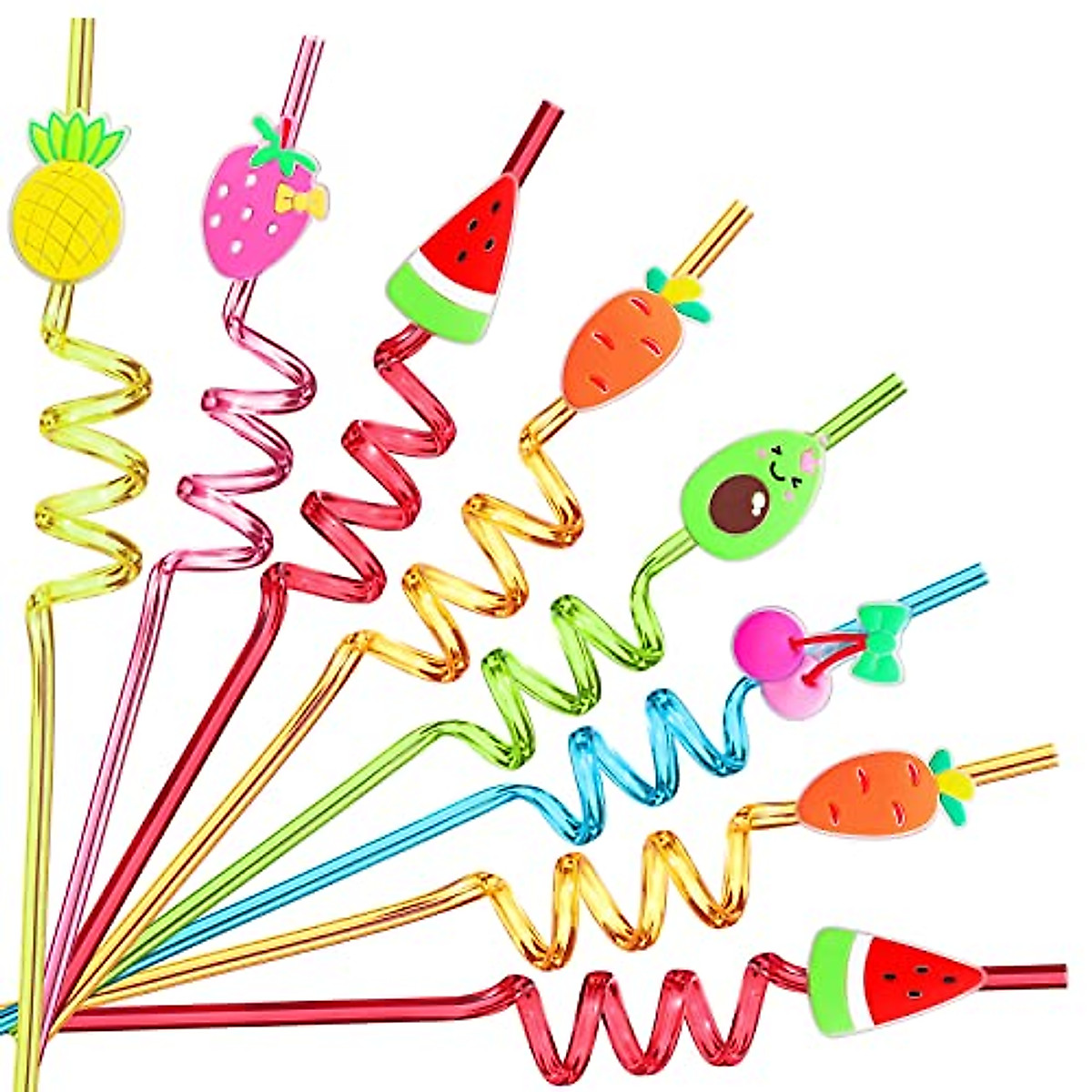 24 Citrus Fruit Drinking Straws with 2 PCS Straws Cleaning Brush for Tutti Fruity Birthday Pineapple Strawberry Tropical Party Supplies Favors