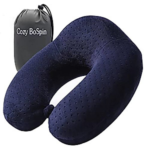 Cozy BoSpin Travel Pillow - Luxury Memory Foam Neck Support Cushion Neck Support Pillow (Blue)