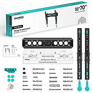 ONKRON Tilting TV Wall Mount for 32-70 Inch TV & Screen, Low Profile TV Wall Mount up to 132 lbs, Slim Fit TV Wall Mount Tilt Down with VESA 75x75-400x400/Universal Wall Mount for TV Black