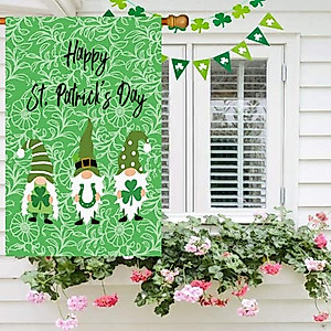 Surfapans Happy St Patricks Day House Flag 28x40 Inch Double Sided Outside Burlap Gnome Green Shamrock Clover Large Outdoor Yard Flags Porch Home Farmhouse Decoration