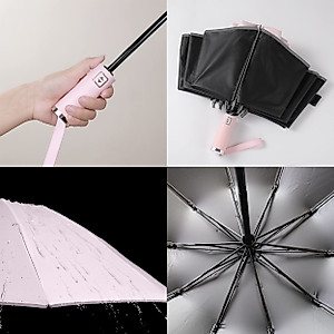 BAODINI Inverted UV Protection Umbrella for Rain and Sun Medium Size 46 inch arc Canopy UPF 50+ Rverse Compact Umbrella Auto Open Close for Travel