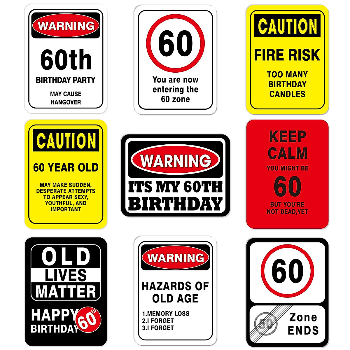 WERNNSAI 60th Birthday Decorations - 9 PCs 60 Years Funny Signs 60s Decorations, 60th Party Yard Garden Banner Table Centerpieces Door Wall Windows Signs Picture Props for Men Women, Happy Bday Old Decor