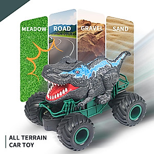 ZDCZ Remote Control Dinosaur Car, 2.4GHz RC Monster Truck Toys for Boys, Dinosaur Toys with Light, Sound & Spray, Indoor Outdoor All Terrain Electric Hobby RC Car Toys for 3 4 5 6 7 8-12 Kids