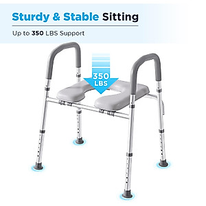 Meoflis Raised Toilet Seat with Handles, Adjustable Width and Height Elevated Toilet Seat Riser Seniors, Safety Handicap Toilet Seat for Elderly, Pregnant 350 lbs Heavy Duty