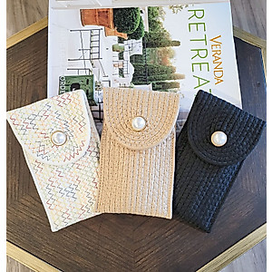 Woven Rattan Hand Crochet Crossbody Fabric bag (Cell Phone, Card Pocket) (Black)