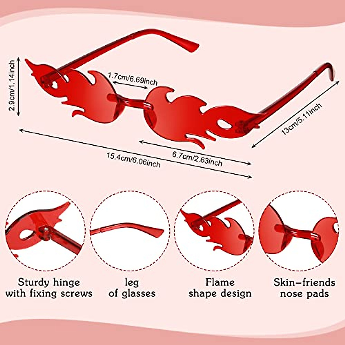 EBOOT 8 Pairs Fire Flame Glasses Rimless Fire Flame Sunglasses for Women Men Summer Beach Wedding Accessory (Bright Color)