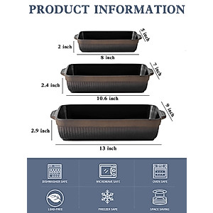 Kanwone Ceramic Baking Dishes, Rectangular Lasagna Pans, Casserole Dishes, Bakeware Set for Cooking, Kitchen, Cake Dinner, 9 x 13 Inches, Stripe Series - Reactive Glazed (Matte Black)