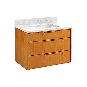 Signature Hardware 953672-30-RUMB-1 DITA 30" Wall Mounted Single Basin Vanity Set with Poplar Cabinet, Granite Vanity Top, and Undermount Sink