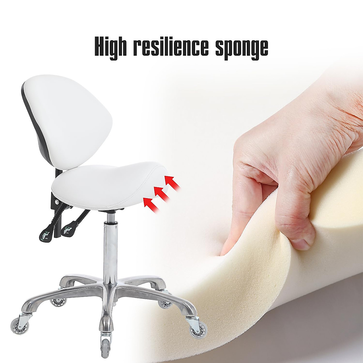 FRNIAMC Ergonomic Saddle Stool Rolling Adjustable, Hydraulic Heavy-Duty (350 lbs) Stool Chair for Dental Lab Salon Massage Studio Office(White, With Backrest)