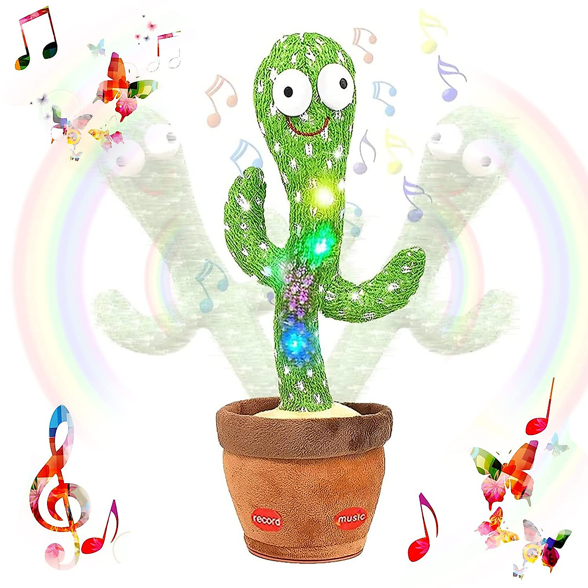 Dancing Cactus Toys for Baby Boys and Girls, Talking Plush Dancing Cactus Toy Electronic Plush Toy Singing, Record Repeating What You Say with 120 English Songs and LED Lighting for Home Decor Toys