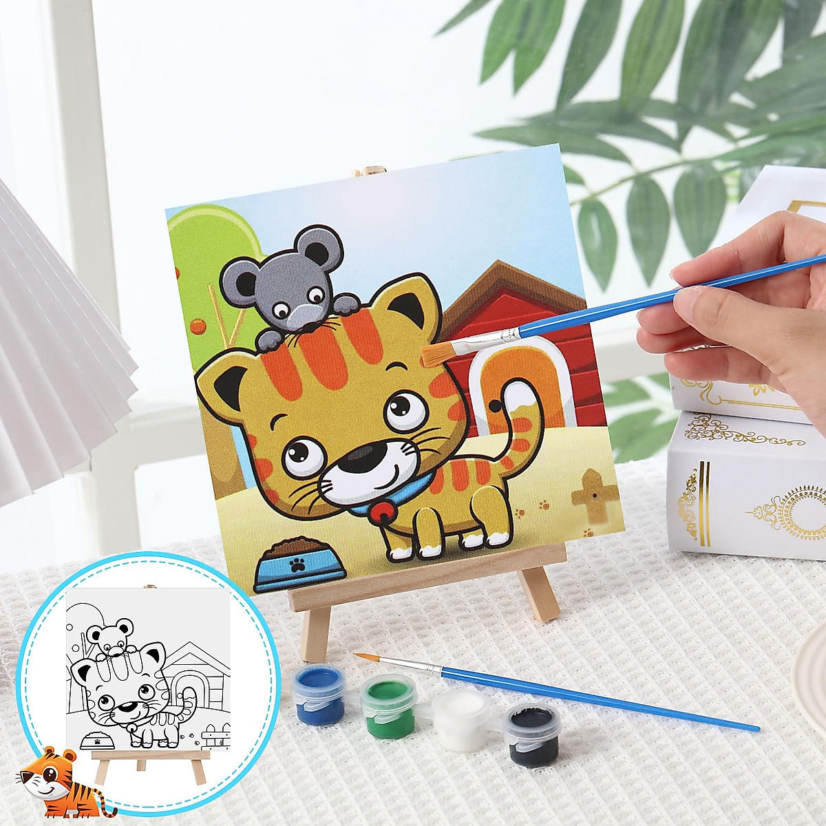 Tenceur 12 Sets Pre Drawn Canvas to Paint Paint Your Own Designer Canvas Set Coloring Painting Canvas Panels Pre Stenciled Canvas Boards with Paints and Brushes for Kid Adult(Cute Style)