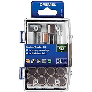 Dremel 727-01 Sanding & Grinding Rotary Tool Accessory Kit with Case, 31-Piece – Includes Grinding Stones, Sanding Bands, Cut-Off Wheel and Mandrel