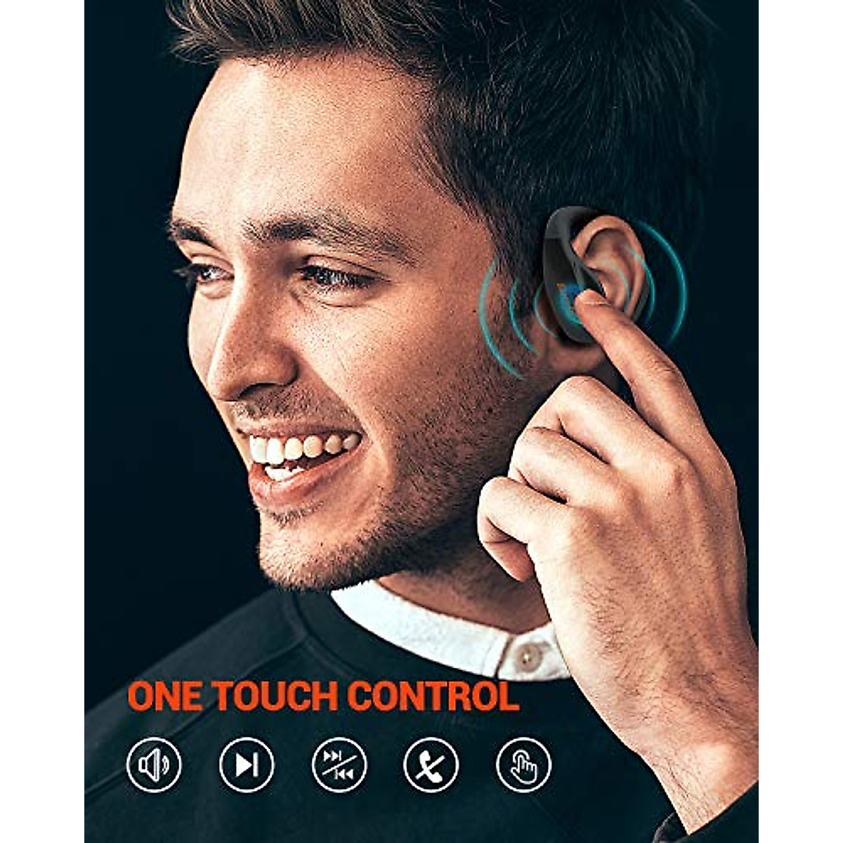 Bluetooth Earbuds Bluenin T30 True Wireless Stereo Earbuds Bluetooth Headphones with 2500mAh LED Display Charging Case, Fingerprint One Touch Control,Waterproof Sport Earbuds for Work Out (Black)