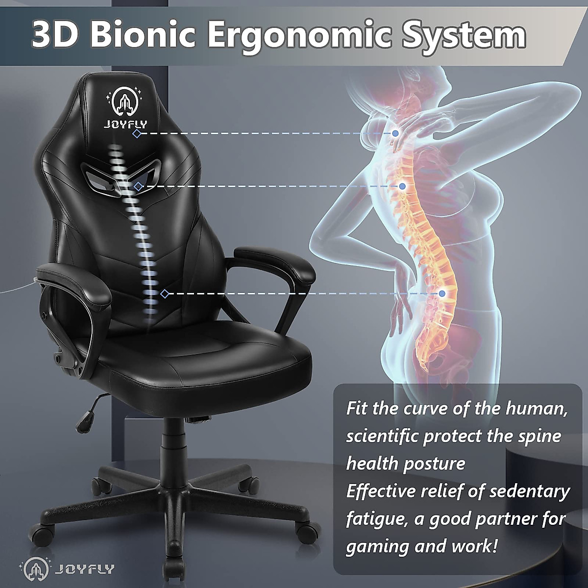 JOYFLY Gaming Chair, Gamer Chair for Teens Adults, Computer Gaming Chair Video Game Chairs Ergonomic PC Office Chair with Lumbar Support(Black Leather)