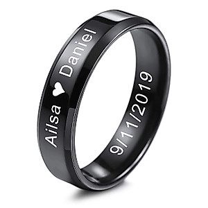 MeMeDIY Mens Wedding Rings For Women Water Resistant Stainless Steel Mens Wedding Bands Promise Ring, Bundle with Ring Size Adjusters (Black Color, 6.0mm Wide, 13 Size)