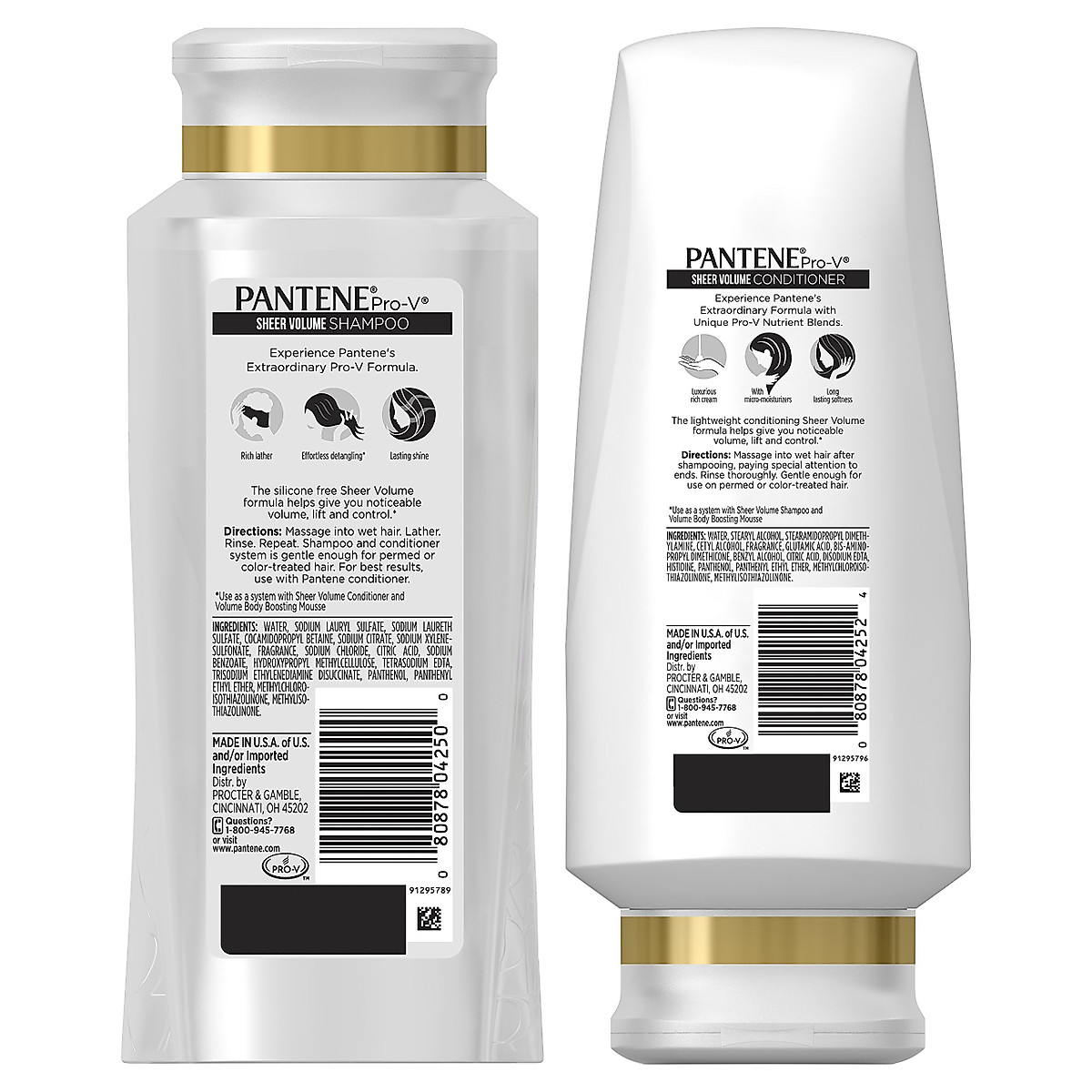 Pantene Volumizing Shampoo and Sulfate Free Conditioner for Fine Hair, Sheer Volume, 25.4 Fl Oz (Pack of 2)