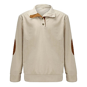 MDNZCTH Mens Corduroy Shirt with Elbow Patches Button Up Mock Neck Long Sleeve Sweaters Casual Polo Sweatshirts Lapel Collar Golf Pullover 2023 Men Fall Winter Clothes Sale Clearance Track Jackets