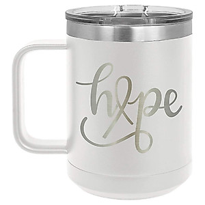 HOPE White 15 oz Coffee Cup w/Slide Top Lid | Insulated Travel Coffee Mug | Unique Gift Ideas From Women or Men | Compare Price To Yeti Rambler