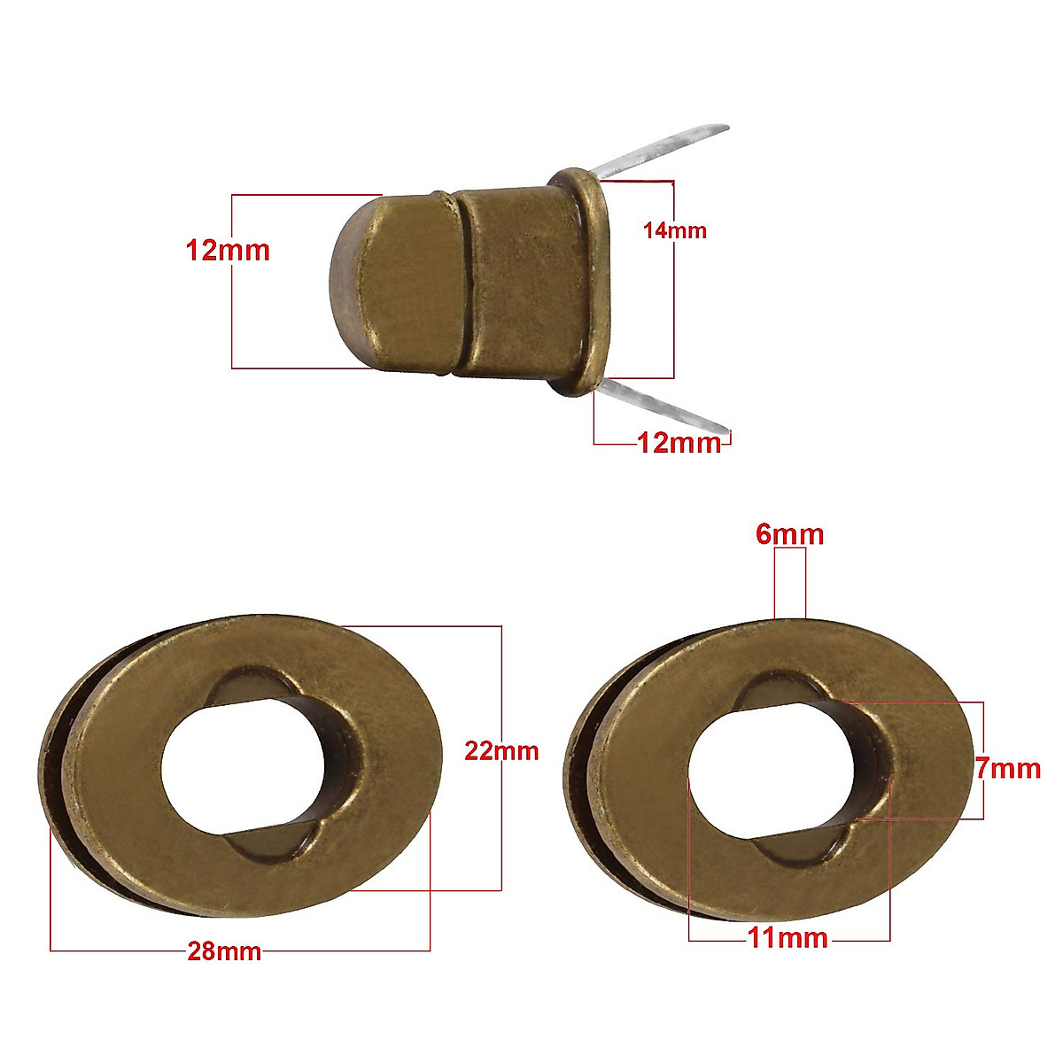 Trimming Shop Oval Shape Twist and Turn Lock Bronze Clasp Buckle Lock Closures for Handbags, DIY Projects, Art & Crafts, Clutches, Bags, Purse, 22mm x 28mm 10pcs