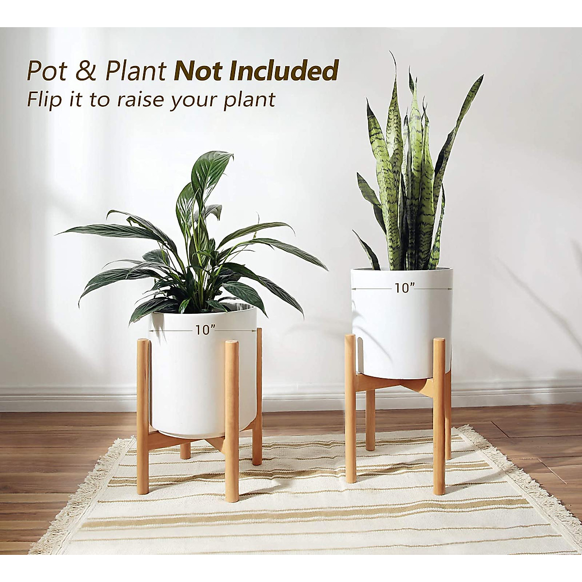 Mkono Plant Stand Mid Century Wood Flower Pot Holder (Plant Pot NOT Included) Modern Potted Stand Indoor Display Rack Rustic Decor, Up to 10 Inch Planter, Natural