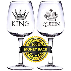 ImpiriLux King and Queen Wine Glass Set | Beautiful Gift for Newlyweds, Engagements, Anniversaries, Weddings, Parents, Couples, Christmas - Novelty Drinking Glassware