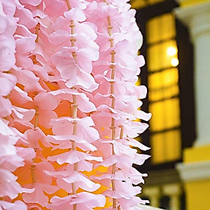 GPARK 10 Pack 6.5 Feet / 78 inch Wisteria Artificial Fake Hanging Flowers Silk Vine Ratta Plants Leaf Garland for Home Wedding Party Garden Outdoor Greenery Wall Decoration Pink