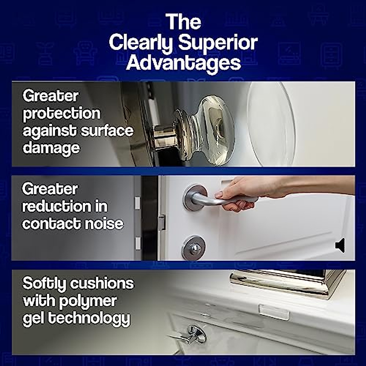 Clearly Superior Heavy Duty Wall Protectors - Large 4 Pack Rectangle 4" x 2" x .30" - Shields & Quiets Doors, Large Furniture, Bedframes, Appliances - Reusable and Easy to Apply Polymer Gel Bumpers